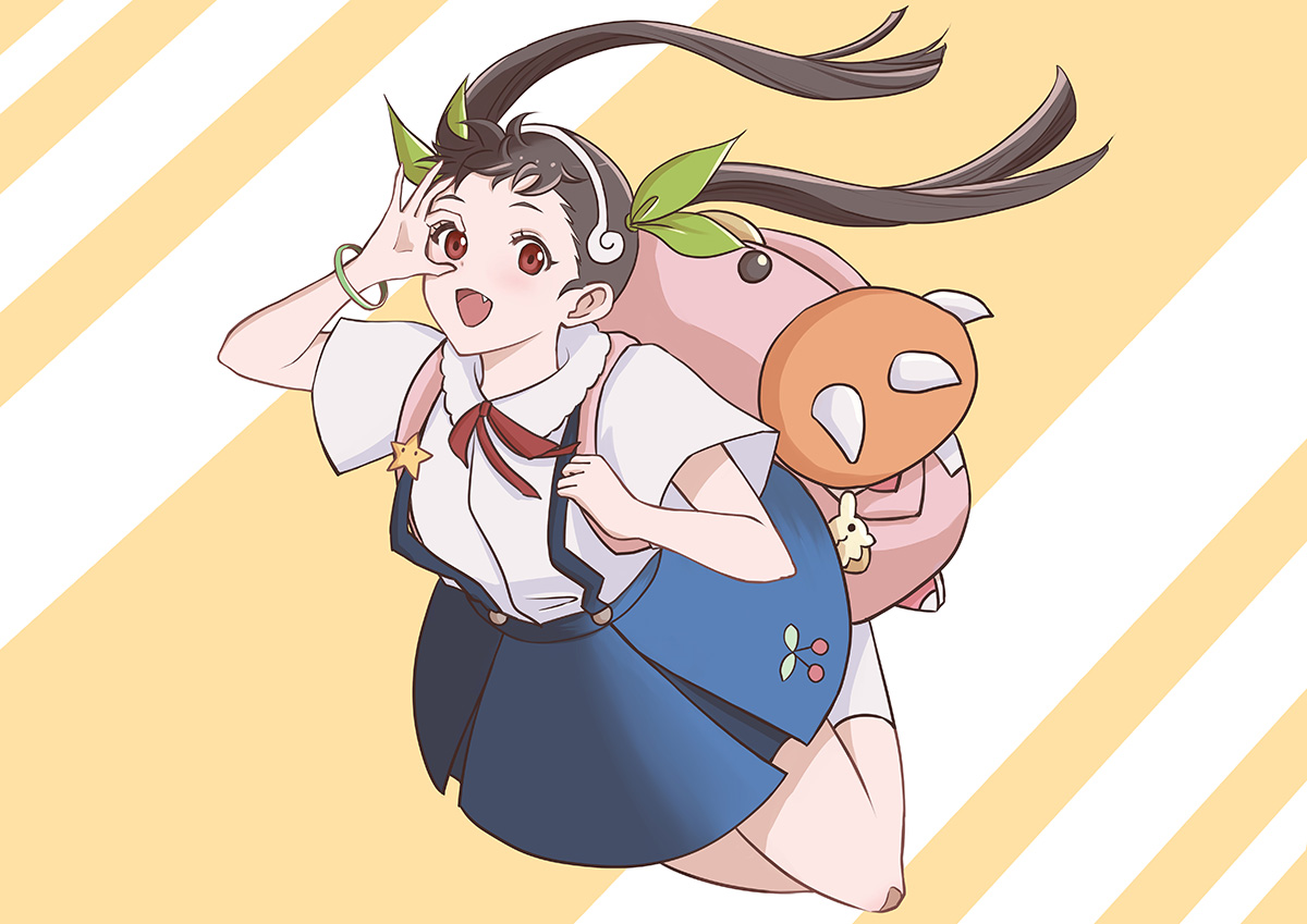 Safebooru - 1girl backpack bag black hair end card fang hachikuji mayoi ...